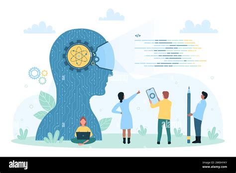 Artificial Intelligence Vector Illustration Cartoon Tiny People Work