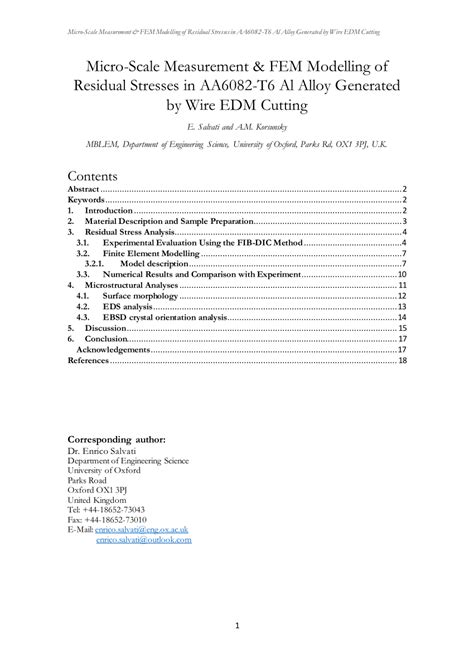 Pdf Micro Scale Measurement And Fem Modelling Of Residual Stresses In Aa6082 T6 Al Alloy