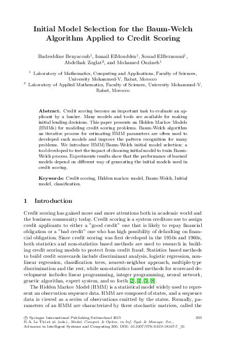 Pdf Initial Model Selection For The Baum Welch Algorithm Applied To
