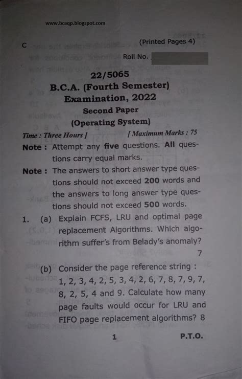 Mgkvp Bca Iv Semester Question Papers 2022