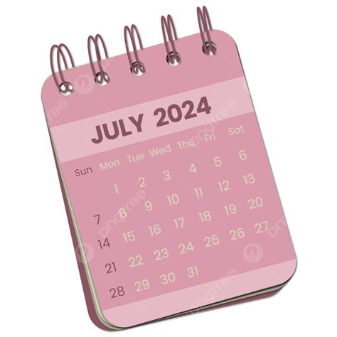 2024년 7월 벡터 달력 칠월 투명한 달력 Png 일러스트 및 벡터 에 대한 무료 다운로드 Pngtree