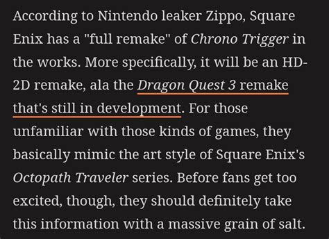 Rumored Chrono Trigger Remake R Chronotrigger