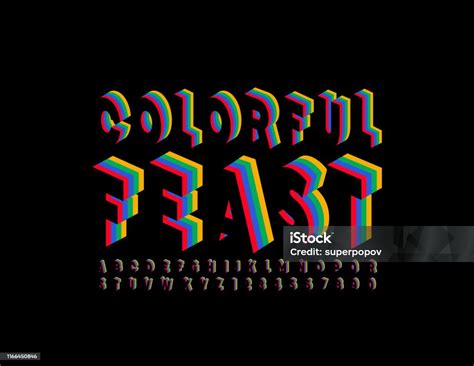 벡터 밝은 포스터 다채로운 위업 3d 트렌디 한 알파벳 문자 와 숫자 다중 색상에 대한 스톡 벡터 아트 및 기타 이미지 다중 색상 대문자 등장인물 Istock