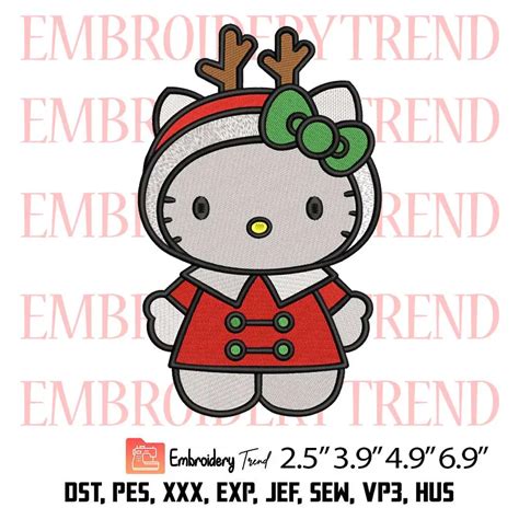 Hello Kitty Reindeer Christmas Embroidery Design Kitty Christmas Embroidery Digitizing Pes File