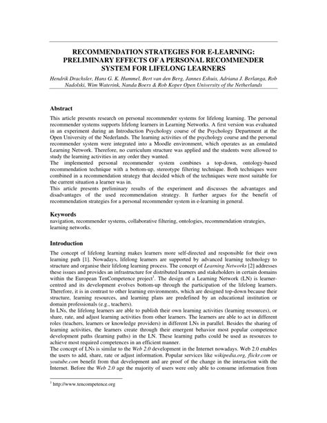 Pdf K Recommendation Strategies For E Learning Preliminary Effects Of A Personal