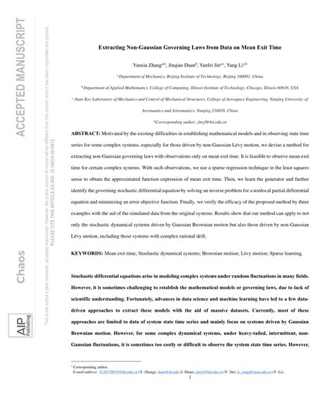 Pdf Extracting Non Gaussian Governing Laws From Data On Mean Exit Time