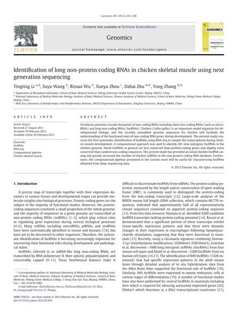 pdf identification of long non protein coding rnas in chicken