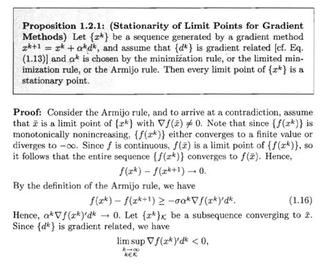 Convergence Divergence A Question About A Proof In Nonlinear Programming Book Mathematics