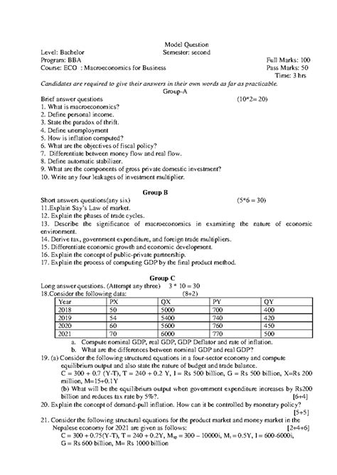 Bba Bim Bbm 2nd Semester Model Question All Model Question Level