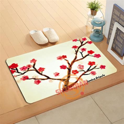 Custom Cherry Blossoms Doormat Bath Mats Foot Pad Home Decor Bathroom ...