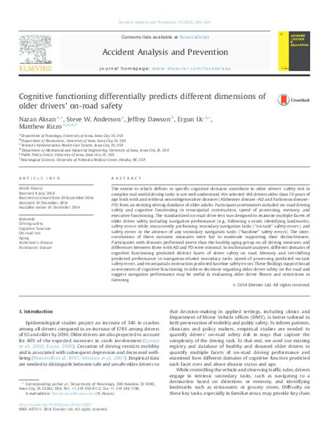 Pdf Cognitive Functioning Differentially Predicts Different Dimensions Of Older Drivers On