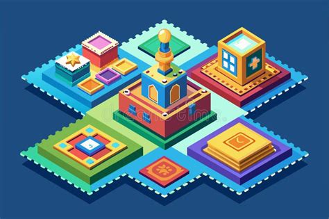 Engaging Isometric Illustration Featuring Colorful Customizable Designs Related To Stamp
