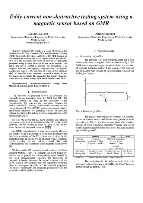 Doc Eddy Current Non Destructive Testing System Using A Magnetic Sensor Based On Gmr