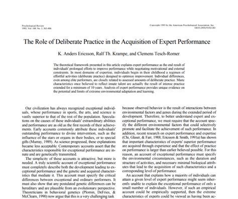 The Role Of Deliberate Practice In The Acquisition Of Expert