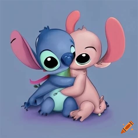 Adorable Illustration Of Stitch And Angel Kissing On Craiyon
