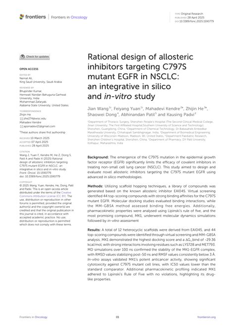 Pdf Rational Design Of Allosteric Inhibitors Targeting C797s Mutant Egfr In Nsclc An