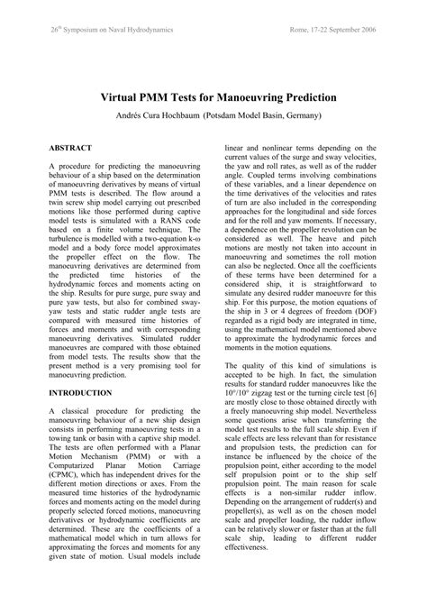 Pdf Virtual Pmm Tests For Manoeuvring Prediction