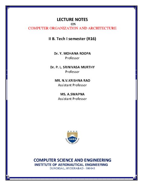 Coa Lecture Notes On The Basis Of Current Syllabus Lecture Notes On Computer Organization