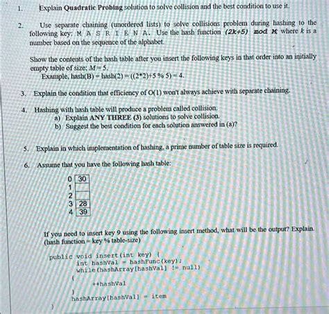 Solved Explain Quadratic Probing Solution To Solve Collision And The Best Condition To Use It