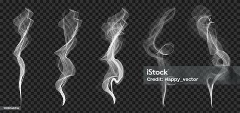 섬세 한 하얀 담배 연기 파도 텍스처의 크리에이 티브 벡터 일러스트 레이 션에 고립 된 투명 한 배경을 설정합니다 예술 디자인입니다 추상 개념 그래픽 요소 개체 그룹에 대한