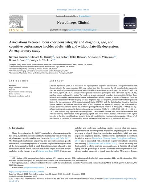 Pdf Associations Between Locus Coeruleus Integrity And Diagnosis Age And Cognitive