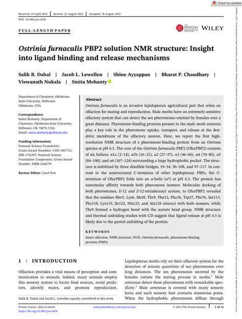 Pdf Ostrinia Furnacalis Pbp2 Solution Nmr Structure Insight Into Ligand Binding And Release