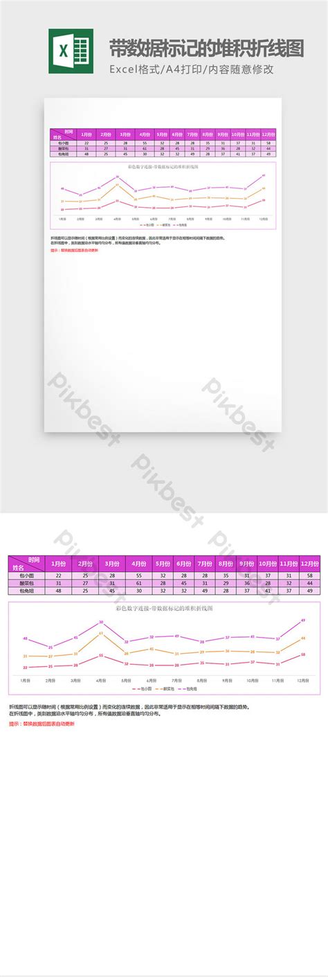 Purple Stacked Line Chart Excel Template With Data Markers Excel Xlsx Template Free Download