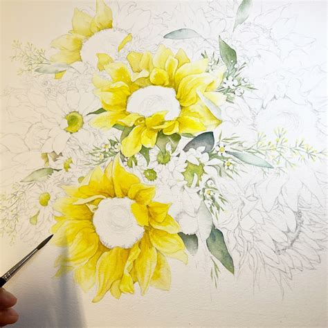 해든작업실 봄을 만끽하느라 작업속도 무한정 늘어지는 나날입니다 하하하 해바라기그림 해바라기작품 Sunflower 해바라기액자 Watercolor 홈클래스