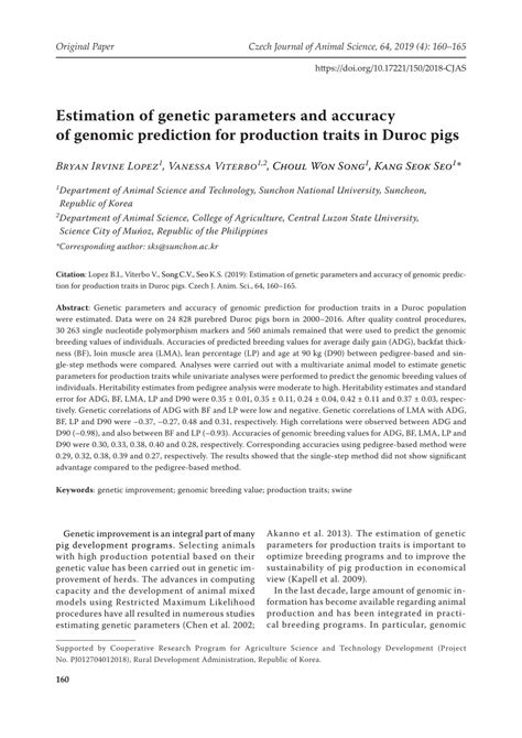 Pdf Estimation Of Genetic Parameters And Accuracy Of Genomic