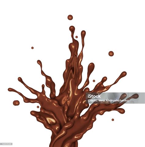 핫 초콜릿 소스 또는 시럽 코코아 음료 또는 초코 크림 녹은 초콜릿 웨이브 추상 배경 디저트 일러스트 푸드 고립 된 3d 렌더링의 스플래시 3차원 형태에 대한 스톡 사진 및