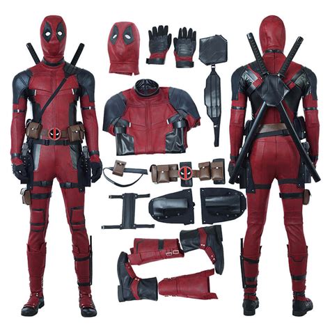 Quality Pu Leather Deadpool 2 Cosplay Costume Wade Wilson Red Jumpsuit