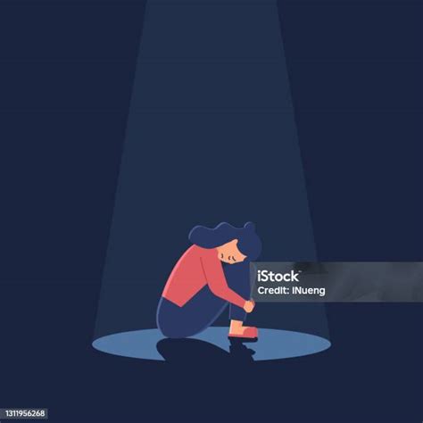 스포트라이트를 받고 바닥에 앉아 있는 외로운 젊은 여성을 울고 있는 슬픈 우울한 불행한 소녀 우울증 슬픔 슬픔의 여성 캐릭터