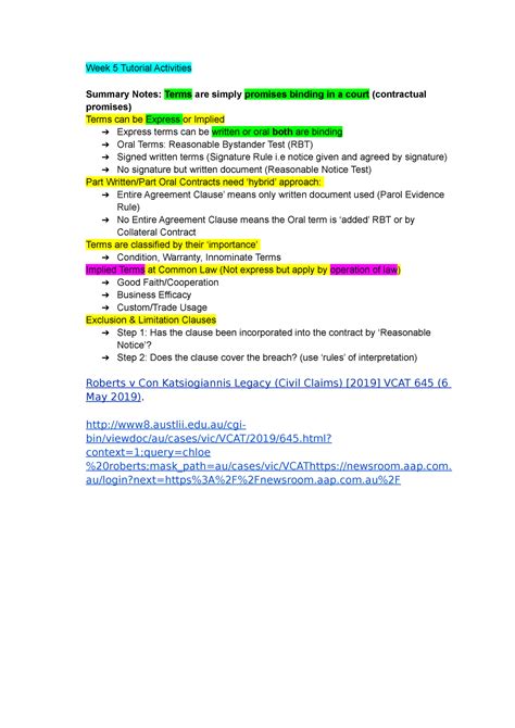 Btf1010 Week 5 F2 Wk 5 Week 5 Tutorial Activities Summary Notes