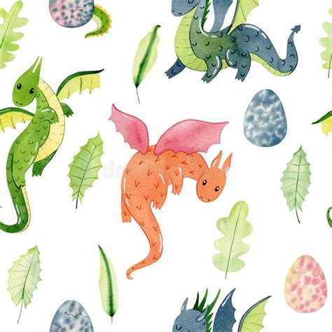 Watercolor Cute Dragons Stock Illustration Illustration Of Watercolor