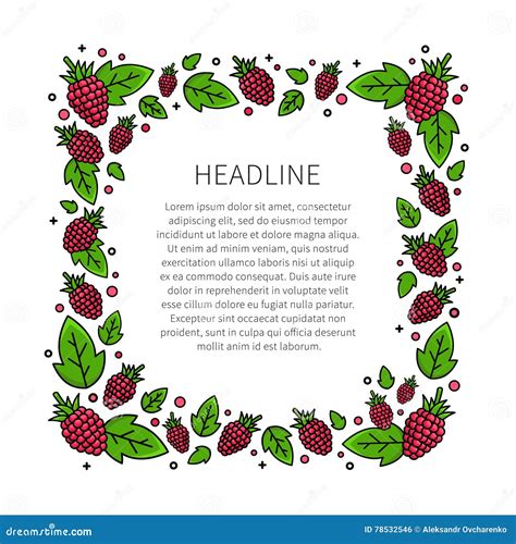 Raspberry Frame With Sample Text Creative Concept Stock Vector