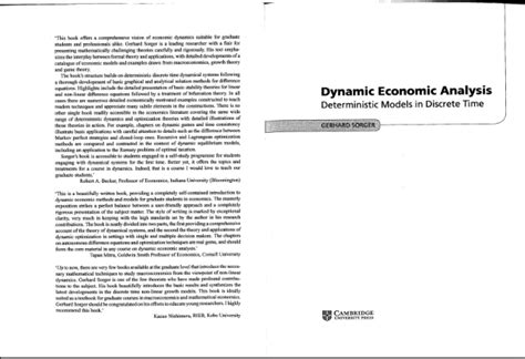 Solutions For Dynamic Economic Analysis Deterministic Models In Discrete Time 1st By Gerhard