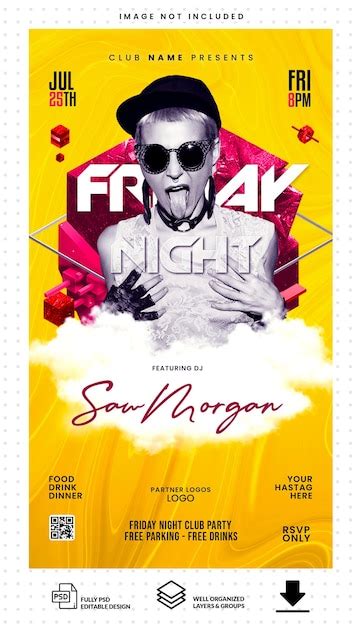 금요일 밤 소셜 미디어 스토리 템플릿 프리미엄 Psd 파일