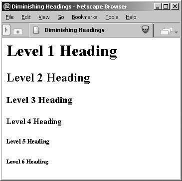 4 2 Headings HTML XHTML The Definitive Guide 6th Edition Book