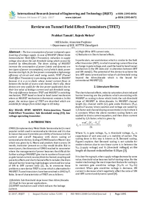 Pdf Review On Tunnel Field Effect Transistors Tfet