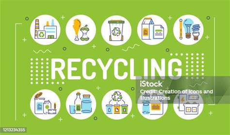 단어 문자 타이포그래피를 재활용합니다 쓰레기 정렬 폐기물 제로 라이프스타일 환경 친화적 인 녹색 배경에 선형 아이콘이 있는 인포그래픽 격리된 윤곽선 색상 그림입니다 배터리