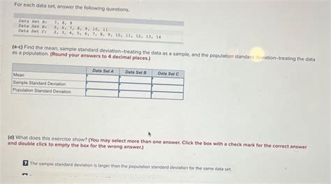 Solved For Each Data Set Answer The Following Questions Chegg Com