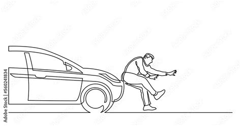 Continuous Line Drawing Of Car Hitting Pedestrian PNG Image With Transparent Background Stock