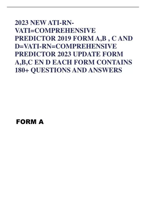 2023 New Ati Rnvati Comprehensive Predictor 2019 Form A B C And D Vati Rn Comprehensive