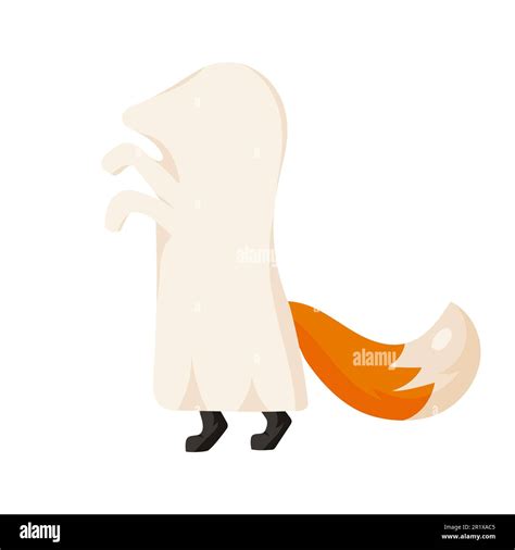 Cute And Spooky Halloween Fox In Ghost Costume Cartoon Vector