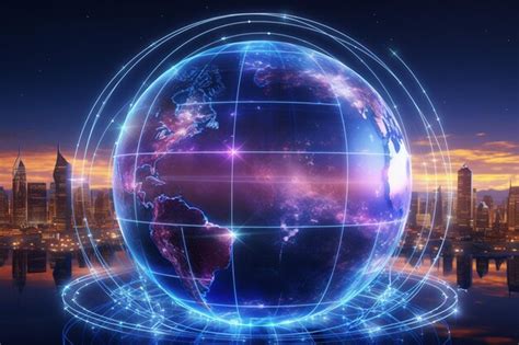 Premium Ai Image Neon Lit Globe Symbolizes Global Communication In A