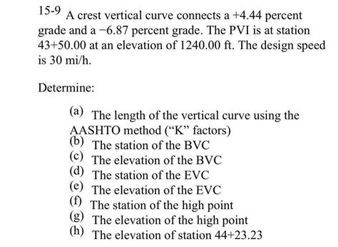 Solved 15 9 A Crest Vertical Curve Connects A 4 44 Percent Chegg Com