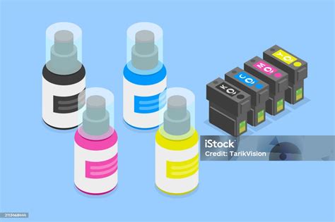 3d 등각 투영 평면 벡터 Cmyk 카트리지 리필의 개념 그림 컴퓨터 프린터에 대한 스톡 벡터 아트 및 기타 이미지 컴퓨터