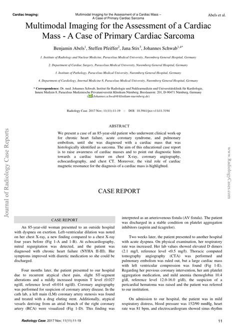 Pdf Multimodal Imaging For The Assessment Of A Cardiac Mass A Case