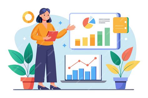 Premium Vector A Woman Analyzing Statistics On A Whiteboard Filled