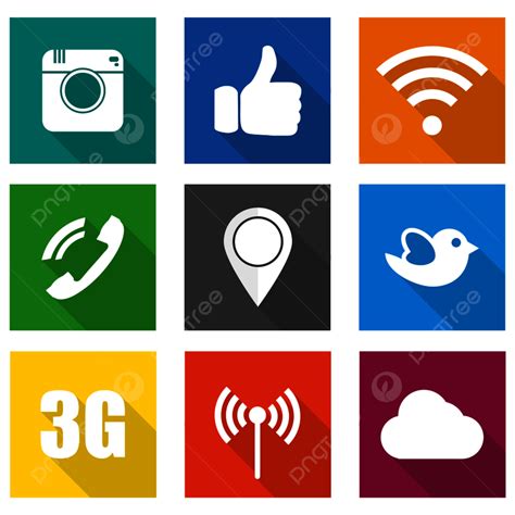 Icons For Social Networking Vector Illustration In Flat Design White Button Fi Png And Vector